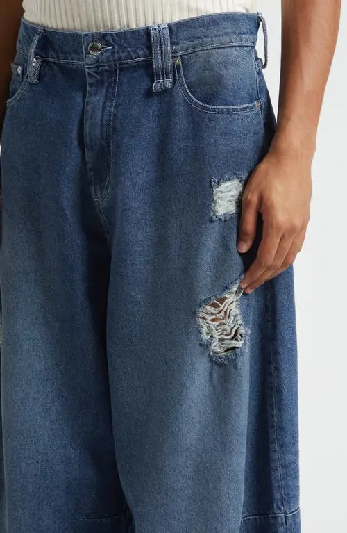 【専用】simone rocha Embellished Puddle ジーンズ Simone Rocha Puddle Distressed Wide-Leg Jeans In Distressed Blue